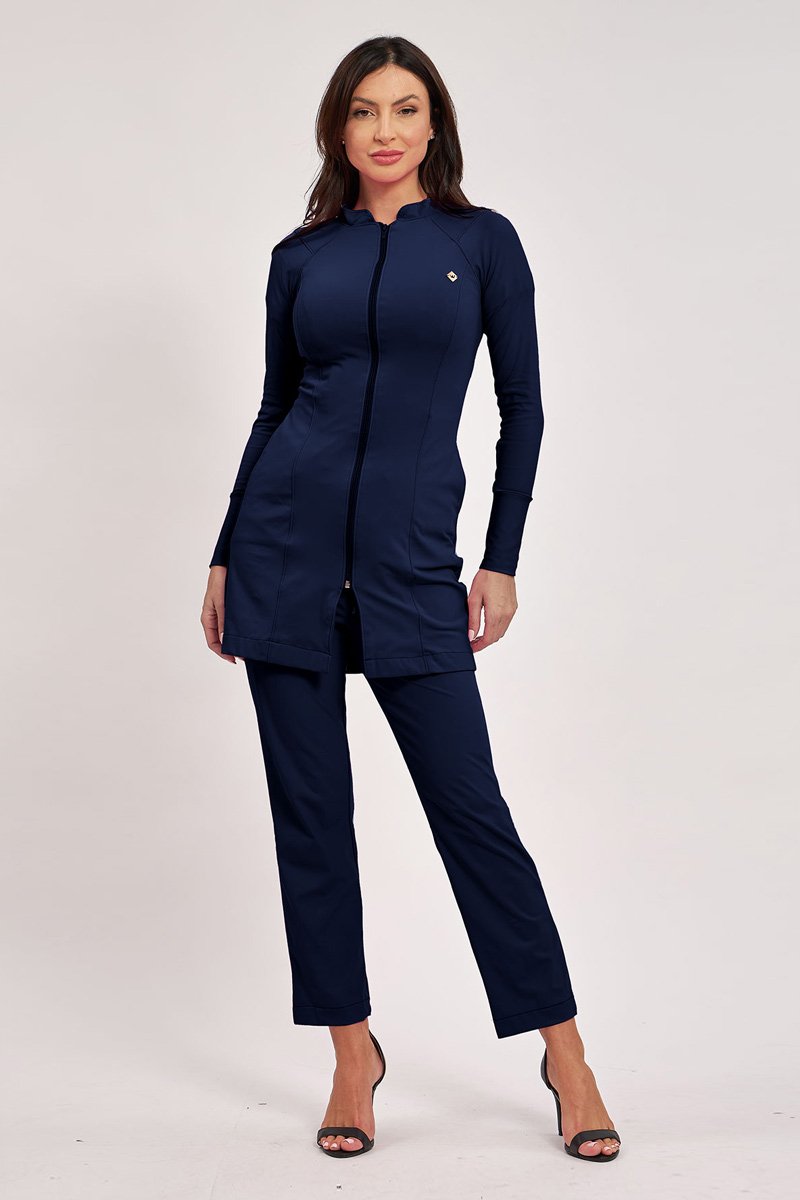 Jaleco Clara Azul Marinho — Elegância e Conforto Premium